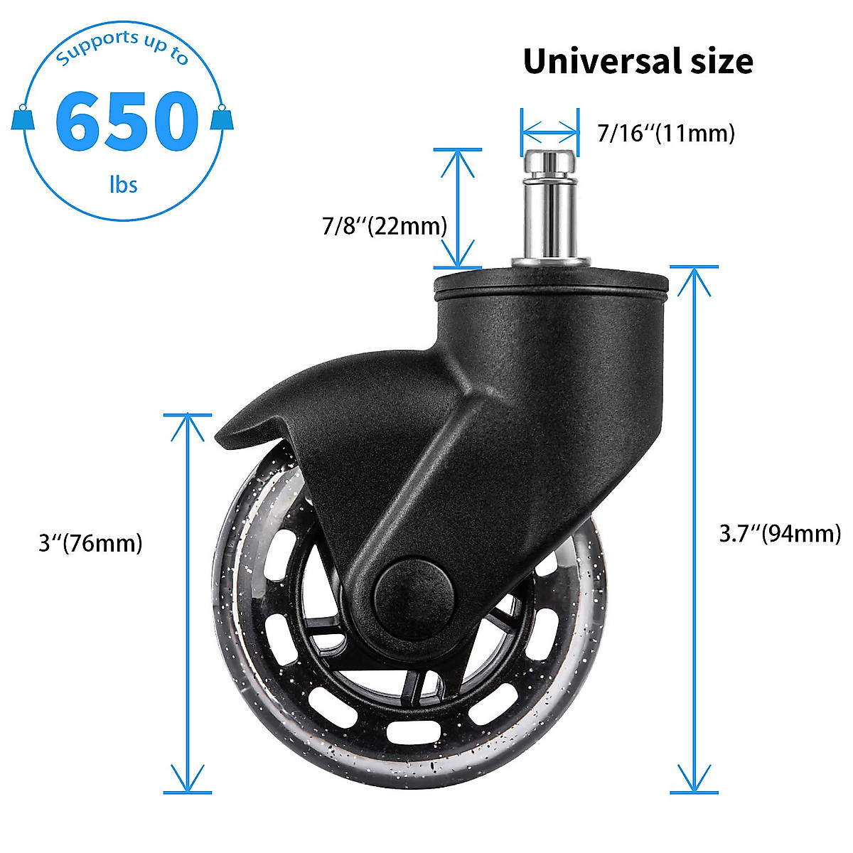 Simple Deluxe Office Chair Wheels (Set of 5) – 3'' Rubber Chair Casters - Safe for Carpet and Hardwood-Work from Home Accessories Chair Mat Replacement - Universal Fit, Black