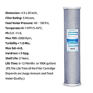 Geekpure 20-Inch Universal Compatible Carbon Block Water Filter Cartridge for Whole House Water Filter- 4.5 Inch x 20 Inch