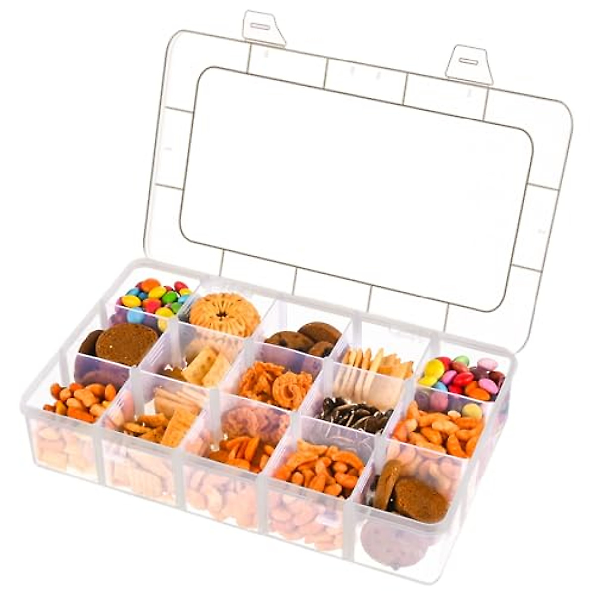 Hiitytin Snack Box Container with 15 Adjustable Compartments Multi Snack Container Divided Organizer Box for Travel School Picnics