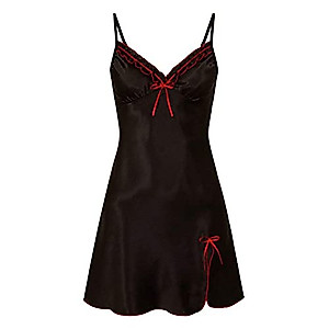 HUANKD Night Gowns For Adult Women, Gowns Nightgowns Women Soft Sexy Vintage Nightgowns Women's Satin Slip Silk Bow Solid Color Sleepwear Lingerie Dress Maternity Striped Pajamas Xxl (3XL, Black)