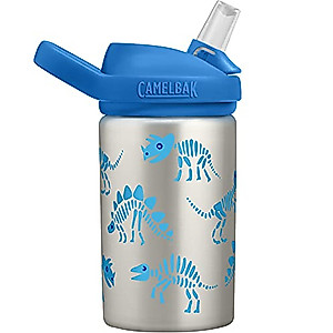CamelBak Eddy+ Kids Water Bottle, Stainless Steel with Straw Cap, 14 oz, Dino Bones - Spill-Proof When Open, Leak-Proof When Closed