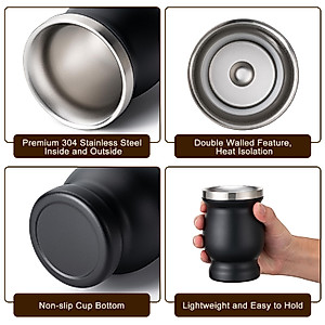 Husfunov 8oz Yerba Mate Cup, 304 Stainless Steel Double-Wall Mate Cup, Heat Insulation Yerba Mate Gourd, Tea Cup Set Includes Cleaning Brush & 2 Bombillas (Black)