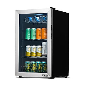 NewAir Small Cooler 2.4 Cu. Ft. Mini Fridge for Bedroom in Stainless Steel, 100 Can Capacity Beverage Refrigerator with 5 Custom Temperature Settings for Beer, Wine, Soda, and Cooler Drinks