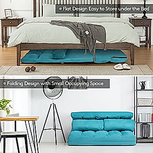 DORTALA Foldable Floor Sofa, 6-Position Adjustable Lounge Couch with 2 Pillows & Suede Cloth Cover, Modern Lounge Mattress Video Gaming Lazy Couch, Suede Floor Seating Sofa, 71" x 44.5", Blue