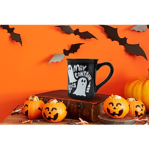 Enesco Our Name is Mud Halloween Ghost May Contain Boos Glow in The Dark Coffee Mug, 16 Ounce, Black and White