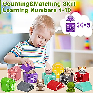 Learning Toys for 1,2,3 Year Old Toddlers, 20Pcs Farm Animals Toys Montessori Counting, Matching & Sorting Fine Motor Games, Christmas Birthday Easter Gift for Baby Boys Girls Age 12-18 Months
