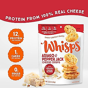 Whisps Cheese Crisps Variety Pack | Protein Chips | Healthy Snacks | Protein Snacks, Gluten Free, High Protein, Low Carb Keto Food | Parmesan, Cheddar Cheese, Asiago, Pepper Jack (2.12 Oz, 6 Pack)