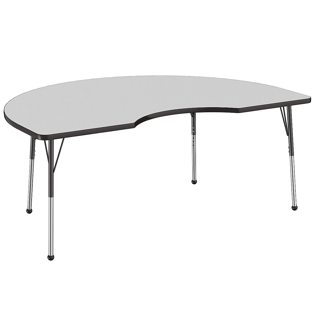 Factory Direct Partners 10087-GYGN Kidney Activity School and Office Table (48" x 72"), Standard Legs with Ball Glides, Adjustable Height 19-30" - Gray Top and Black Edge