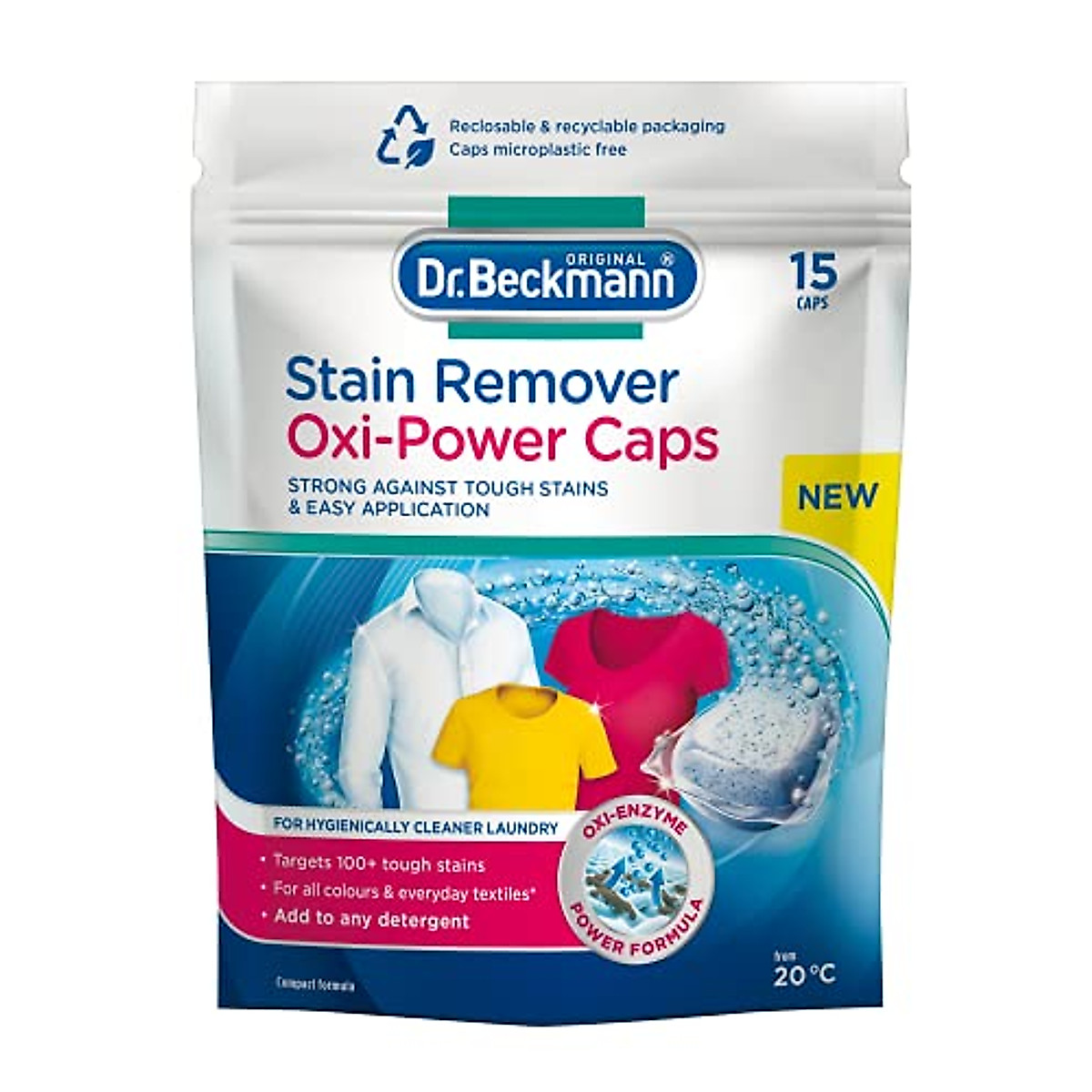 Dr. Beckmann Stain Remover Oxi Power Caps | Eliminate stubborn stains | Convenient, ready-to-use caps | for both machine washing & soaking | 15 caps