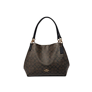 Coach Pebble Leather Hallie Shoulder Bag (IM/Brown/Black)