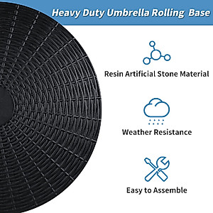 Verano Garden Patio Umbrella Base 52lbs, Heavy Duty Umbrella Stand with Wheels for Outdoor 1.5''~1.89'' Market Umbrella, Weighted Base for Patio Deck Porch Poolside, Black