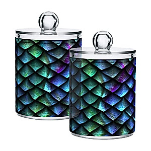 Kigai Dragon Scales Qtip Holder - 14OZ Clear Plastic Apothecary Jars Bathroom Canister Dispenser Organizer Vanity Storage Jar with Lid for Cotton Ball, Cotton Swab, Floss (2PACK)
