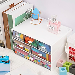 3 Tier Stackable Desk Organizer with 6 Drawers, Plastic Desk Storage Box Desktop Drawers, Detachable Makeup Storage Office Stationery Supplies Organizer for Desk Office School(New White)