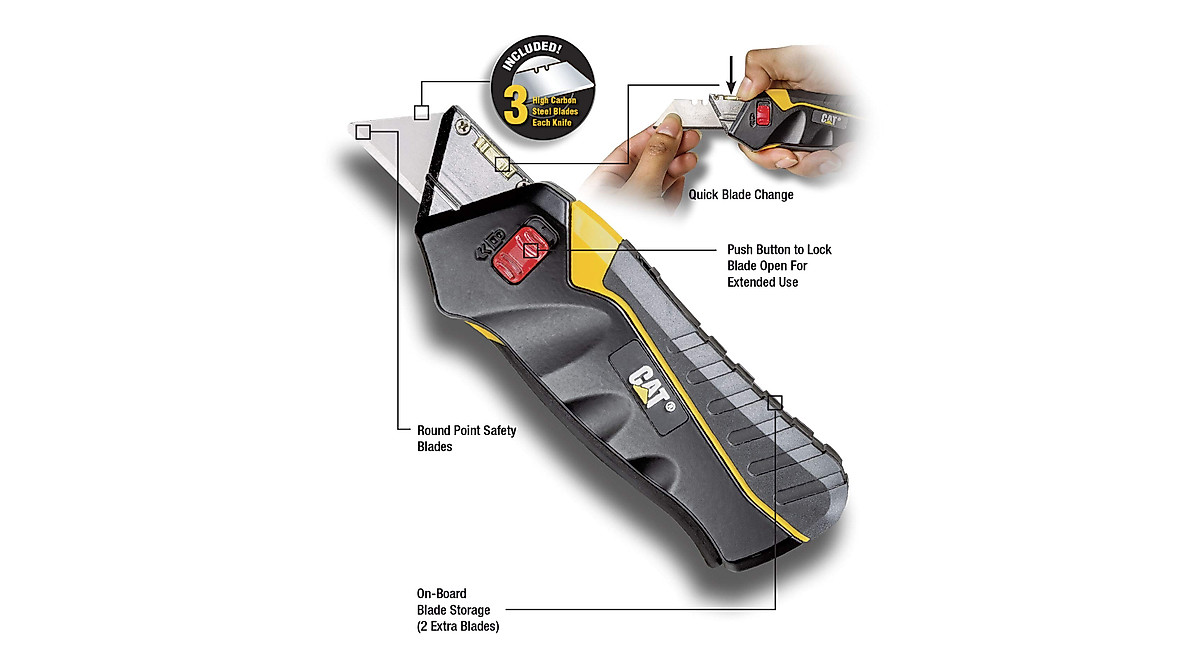 Cat Safety Utility Knife - Self-Retracting Blade, Lock & Easy Blade Change