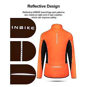 INBIKE Women's Cycling Jacket Biking Running Windbreaker Thermal Fleece Lined Reflective Coat for Cold Weather Winter Orange Medium