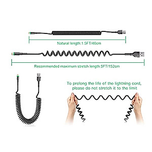 Coiled Lightning Cable Carplay[Apple Mfi Certified], USB to Lightning Cable Fast Data Sync with LED, Short Retractable iPhone Charger Cord for Car Compatible with iPhone 14/13/12/11 Pro Max/Pro/Xs Max
