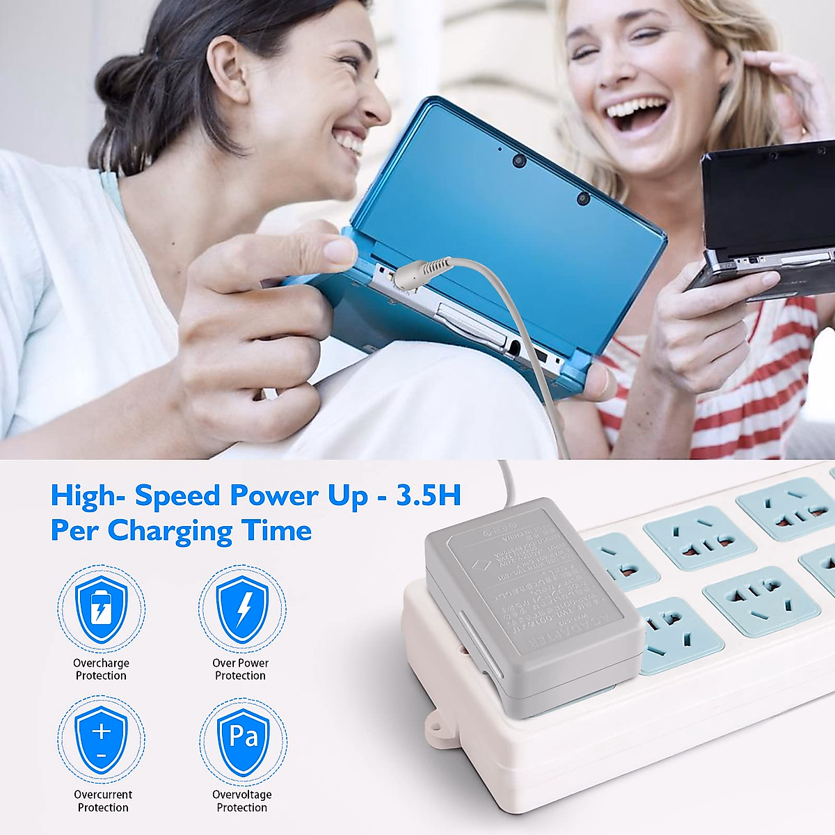 FIOTOK 3DS Charger, 3DS Charger Compatible with Nintendo 3DS/ New 3DS XL/DSi/DSi XL/2DS/ 2DS XL Wall Plug Adapter (100-240v)