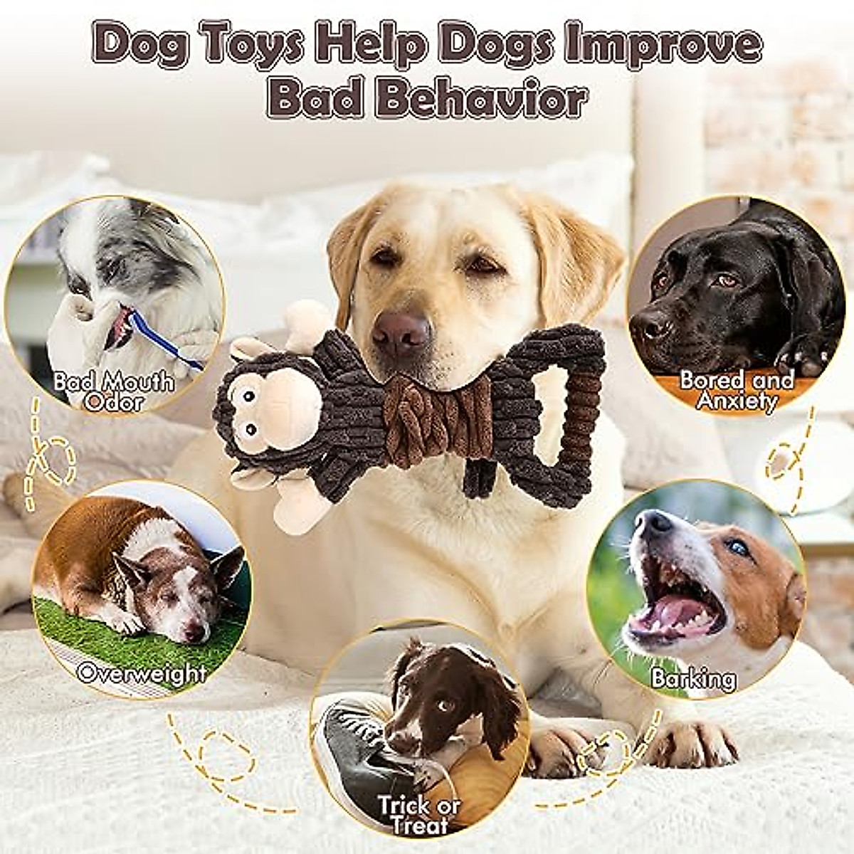 Letsmeet Dog Squeak Toys Plush Dog Toy with Crinkle Paper, Tug of War Pull Interactive Dog Toys for Puppies, Small, Medium, Large Dogs