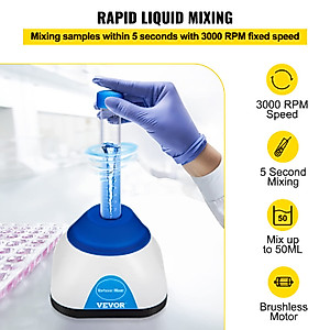 VEVOR Vortex Mixer, 3000RPM Mini Vortex Mixer Shaker, Touch Function Scientific Lab Vortex Shaker, Mix Up to 50ML, 6mm Orbital Diameter for Test Tube, Tattoo Ink, Nail Polish, Eyelash Adhesives, Paint