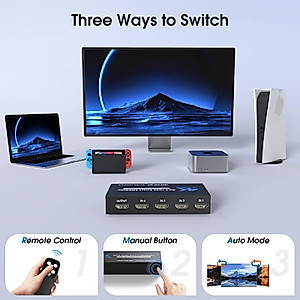 HDMI Switch 4K@60Hz, NerdEthos 4 Port HDMI 2.0 Switcher Selector 4 in 1 Out HDMI Switch Box with IR Remote Control, Supports 4K HDR10 HDCP 2.2 3D Dolby DST, for PS4 Xbox Fire Stick PC and More