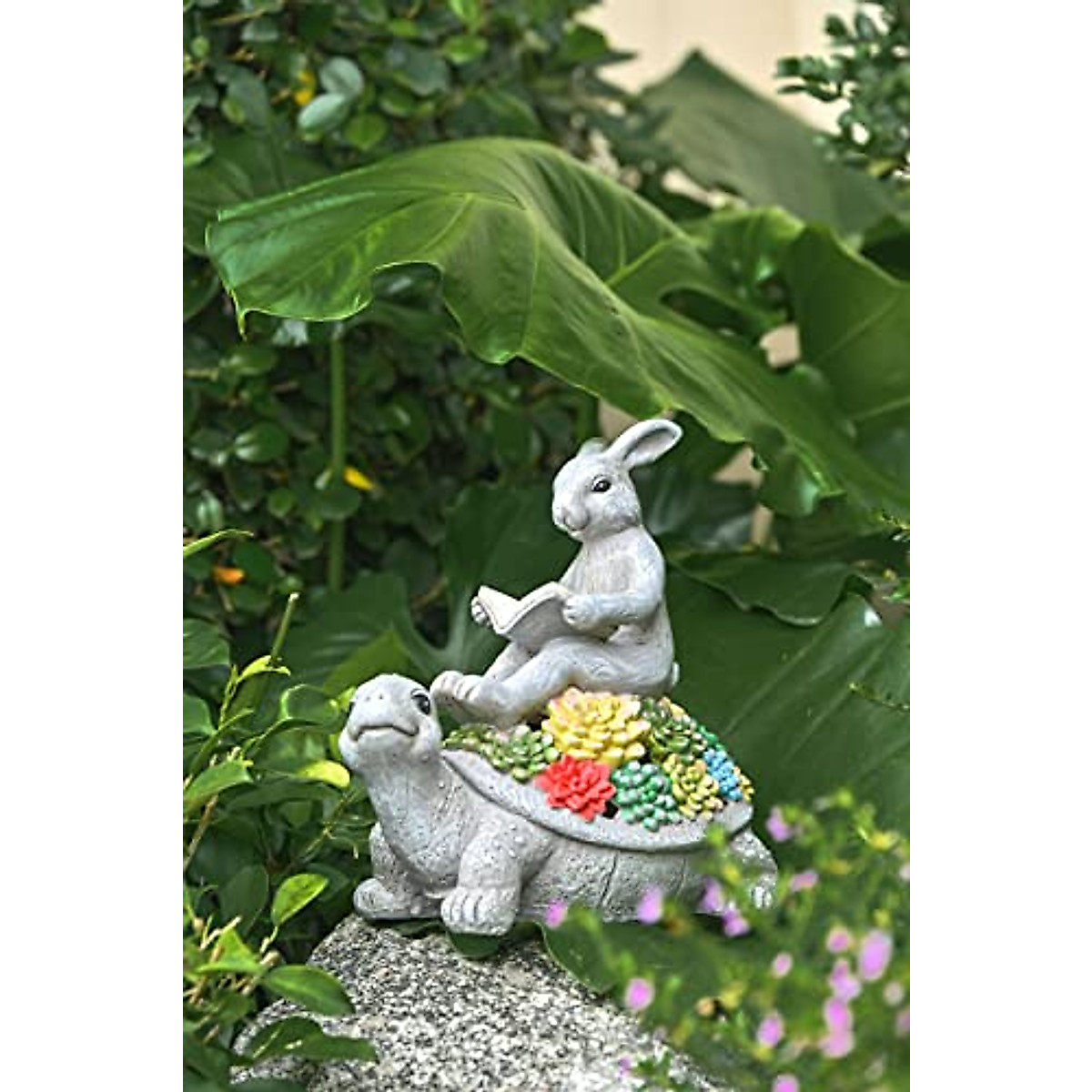 TERESA'S COLLECTIONS Garden Statues Rabbit Turtle Solar Easter Decoration Outdoor Statues Tortoise Bunny Statue Garden Gifts for Patio Balcony Porch Yard Decor, 9 inch