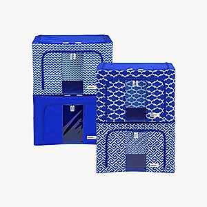 Foldable Clothes Storage Bag Organizer Pop Up Bins Strong Handle Quality Fabric for Collapsible Closet Boxes 4 Pack (Large) (Blue COBALT)