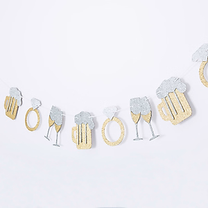 UOREND Glitter Gold And Silver Brewery Diamong Rings Banner,Engagement Party Decorations,Bride To Be Decorations,Bridal Shower Decor,Bubbles And Brews Before I Do'S Banner,Beer Engagement Sign
