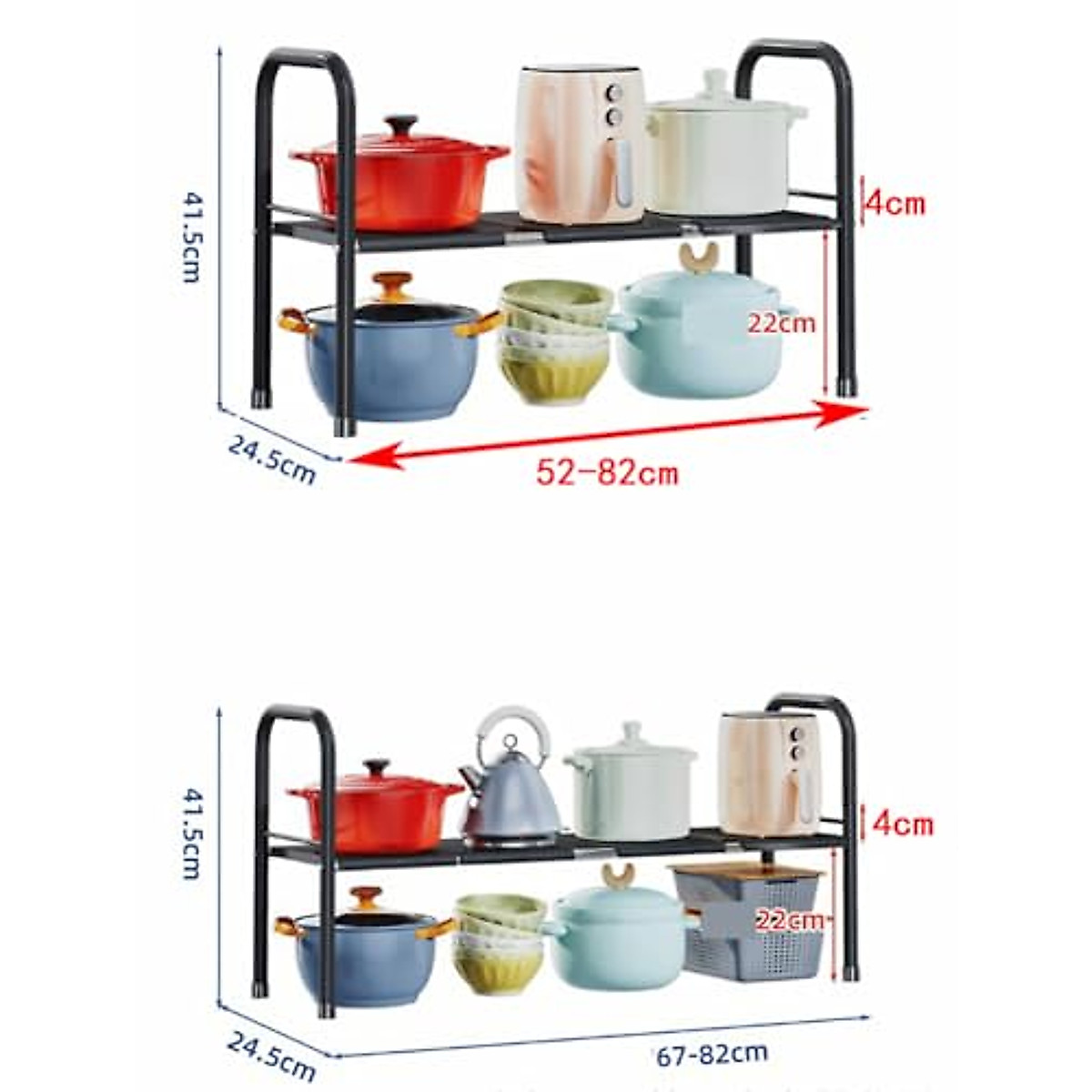 2-Tier Bathroom Kitchen Cabinet Organizers,Under Sink Storage Shelf Telescopic Adjustable with Removable Panels,for Laundry Bedroom