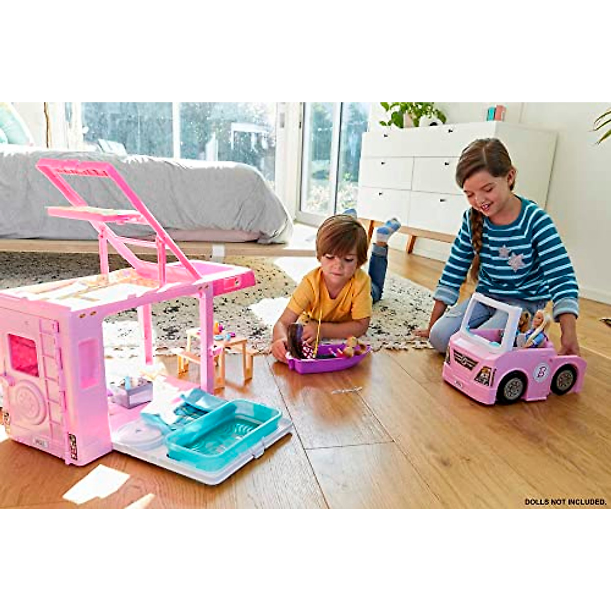 Barbie Camper Playset, 3-In-1 Dreamcamper with Pool and 50 Accessories, Transforms Into Truck, Boat and House (Amazon Exclusive)