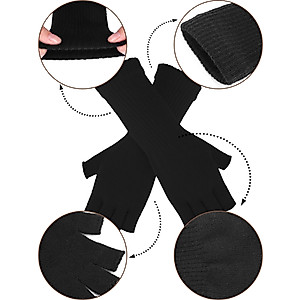 Pangda 2 Pairs Unisex Fingerless Gloves Half Finger Stretchy Knit Gloves Lengthen Wrist Mittens Winter Warm Gloves (Size 1, Black)