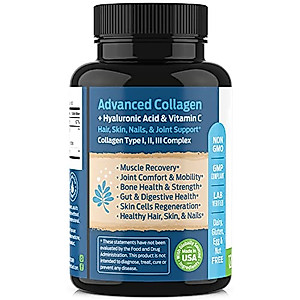 ForestLeaf - Collagen Pills with Hyaluronic Acid & Vitamin C - Reduce Wrinkles, Tighten Skin, Boost Hair, Skin, Nails & Joint Health - Hydrolyzed Collagen Peptides Supplement - 120 Capsules (2 Pack)