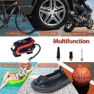 CarCome Portable Tire Inflator, Powerful 150 PSI Air Compressor with Digital Pressure Gauge and Emergency LED Light, Ideal for Cars, Bikes, Balloons (Red)