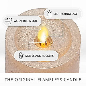 Luminara Realistic Artificial Flame Frosted Champagne Metallic Glitter Candle (3 x 6.5-inch) Moving Flame LED Battery Operated Lights - Unscented - Remote Sold Separately