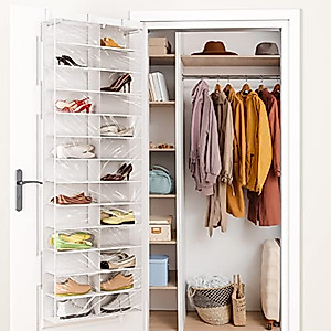 Libeder Clear Over the Door Shoe Organizer, 26 Sections Back of Door Shoe Storage,Shoe Shelves for Closet Door, Dustproof Shoe Holder on Door, White