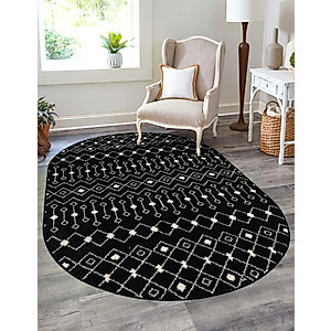 Unique Loom Tribal Trellis Collection Area Rug - Alaoui (4' x 6' Oval Black and White)