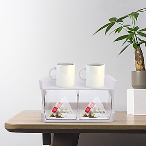 Homoyoyo Tea Storage Organiser Home Tea Bag Organizer Home Tea Bag Rack Multi-function Tea Bag Rack Tea Bag Bin Coffee Bag Sugar Bag Container Plastic Tea Box Multifunction Office White