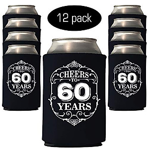 Veracco Cheers To 60 Years 60th Birthday Gift Sixty and Fabulous Party Favors Decorations Can Coolie Holder (Black, 6)