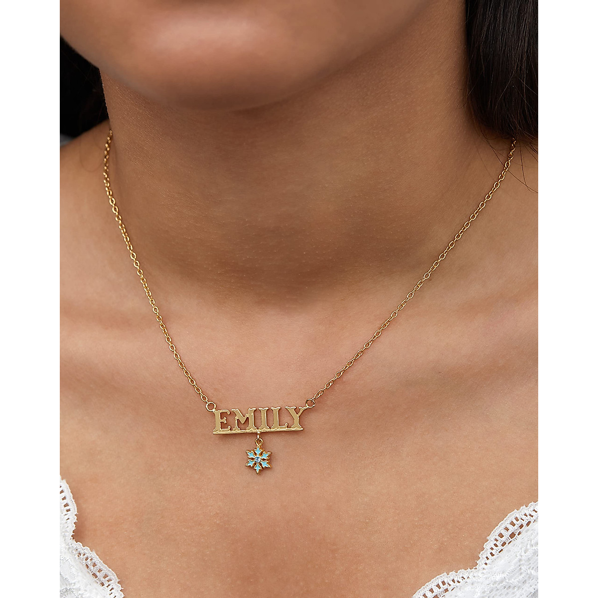 Disney Frozen Elsa Custom Name Snowflake Necklace - 14k Gold Over Sterling Silver Name Necklace Personalized - Elsa Snowflake Customized Jewelry