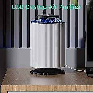 Desktop Air Purifiers for Small Room, Bedroom, Home, Office, Small USB Air Purifier Removes Odor Smoke Pollen Dust, No Noise with Clean Light No Adapter(White)