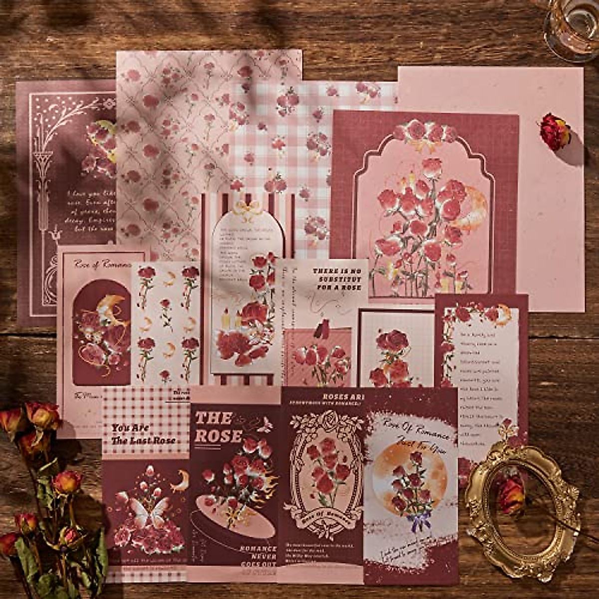 Scrapbooking Supplies Kit, Vintage Rose Aesthetic Scrapbook Kit for Bullet Junk Journal, Stationery, A6 Grid Notebook, Flower DIY Journaling Supplies, Birthday Craft Gift Teen Girl Kid Women