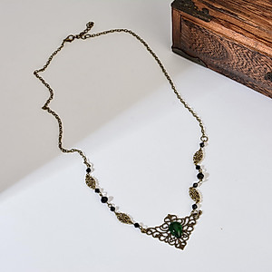 Merroyal Gothic Crescent Moon Head Chain Boho Teardrops Rhinestones Headband Halloween Festival Hair Acessories（Bronze and Green）