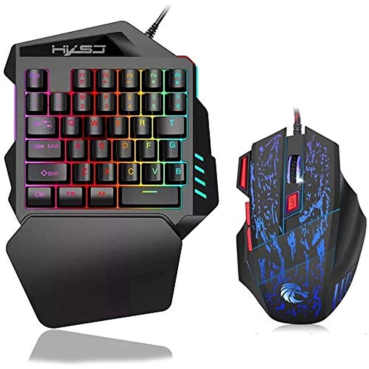 Raxinbang Keyboard One-Handed Mechanical Mini Gaming Keypad Adjusted LED Backlit Ergonomic Game Controller with 1.5m Line for LOL/PUBG/Wow/Dota/OW