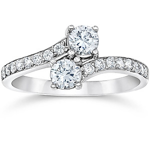 P3 POMPEII3 Forever Us Two Stone Round Diamond 1 Ct Solitaire Ring 14k White Gold - Size 10