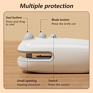 Mini Bag Sealer,Upgrade 2 in 1 USB Rechargeable Food Bag Sealer,Sealing Machine Heat Seal Tool,Portable Handheld Heat Vacuum Sealer for Plastic Bags Snack Bag (A-White)
