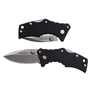 Cold Steel Micro Recon 1 2" 4034SS Spear Point Blade 2.375" Griv-Ex Handle Folding Knife w/Tri-Ad Lock, Ambidextrous Pocket/Belt Clip