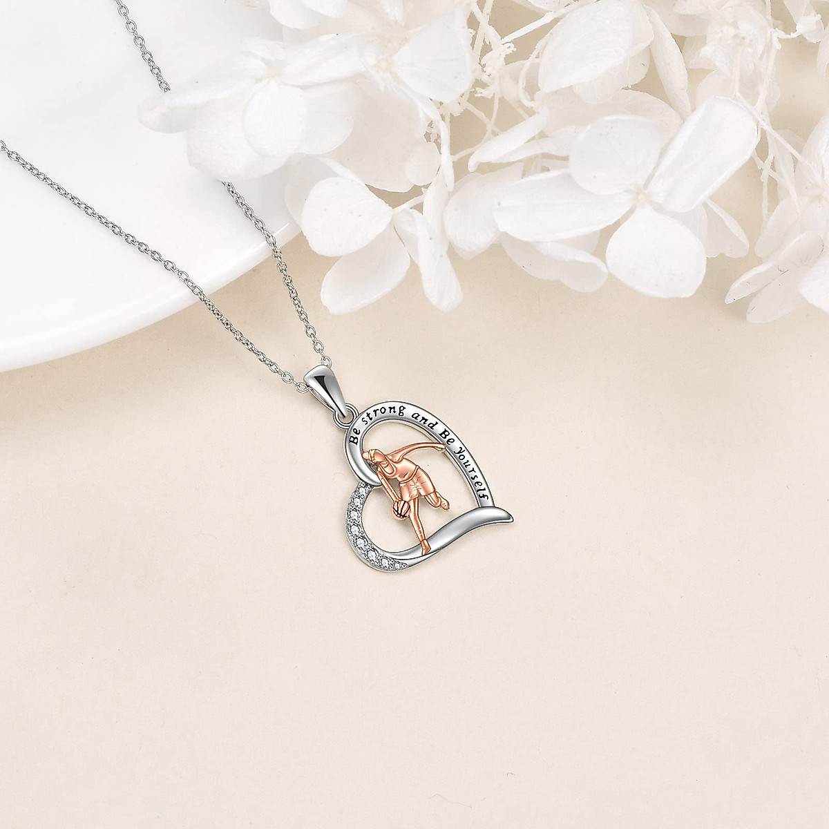 YAFEINI Sports Lovers Gifts for Women 925 Sterling Silver Basketball Necklace Inspirational Pendant Jewelry for Basketball Lovers (Basketball Necklace)