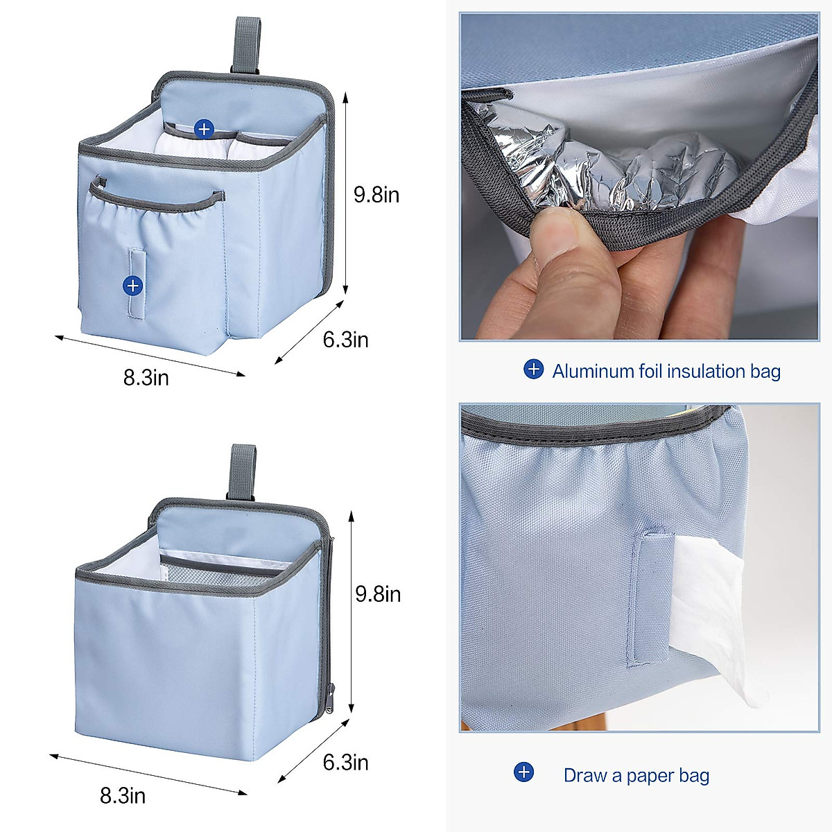 MOMIGO Baby Diaper Caddy Bag Stacker Organize - Nursery Storage Bin for Diapers, Wipes & Toys with Insulation Pocket - 2pcs Diaper Organizer for Crib Wall (Blue)