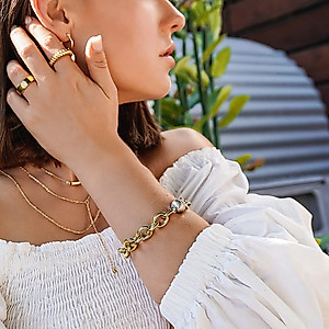 WISTIC Gold Statement Rings for Women with CZ Wide Bands LOVE Engraved Rings for Unisex Adult Fashion Stainless Steel Chunky Enhancer Finger Jewelry (Masterpiece, 7)