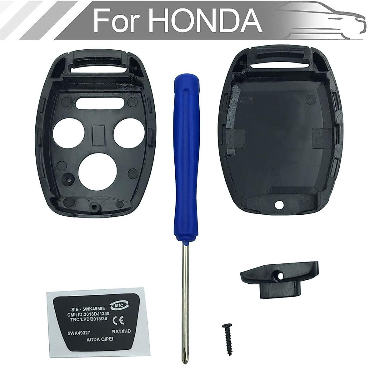New 4 Button Key Fob Shell Case Fit for Honda Civic Accord Ex Pilot Fit Keyless Entry Remote Key Housing Replacement with Screwdriver (3+1Button 1PCS)