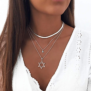 U7 Silver Star of David Necklace Religious Jewish Jewelry for Women 925 Sterling Silver Israel Necklace Pendant with Chain 18 Inch